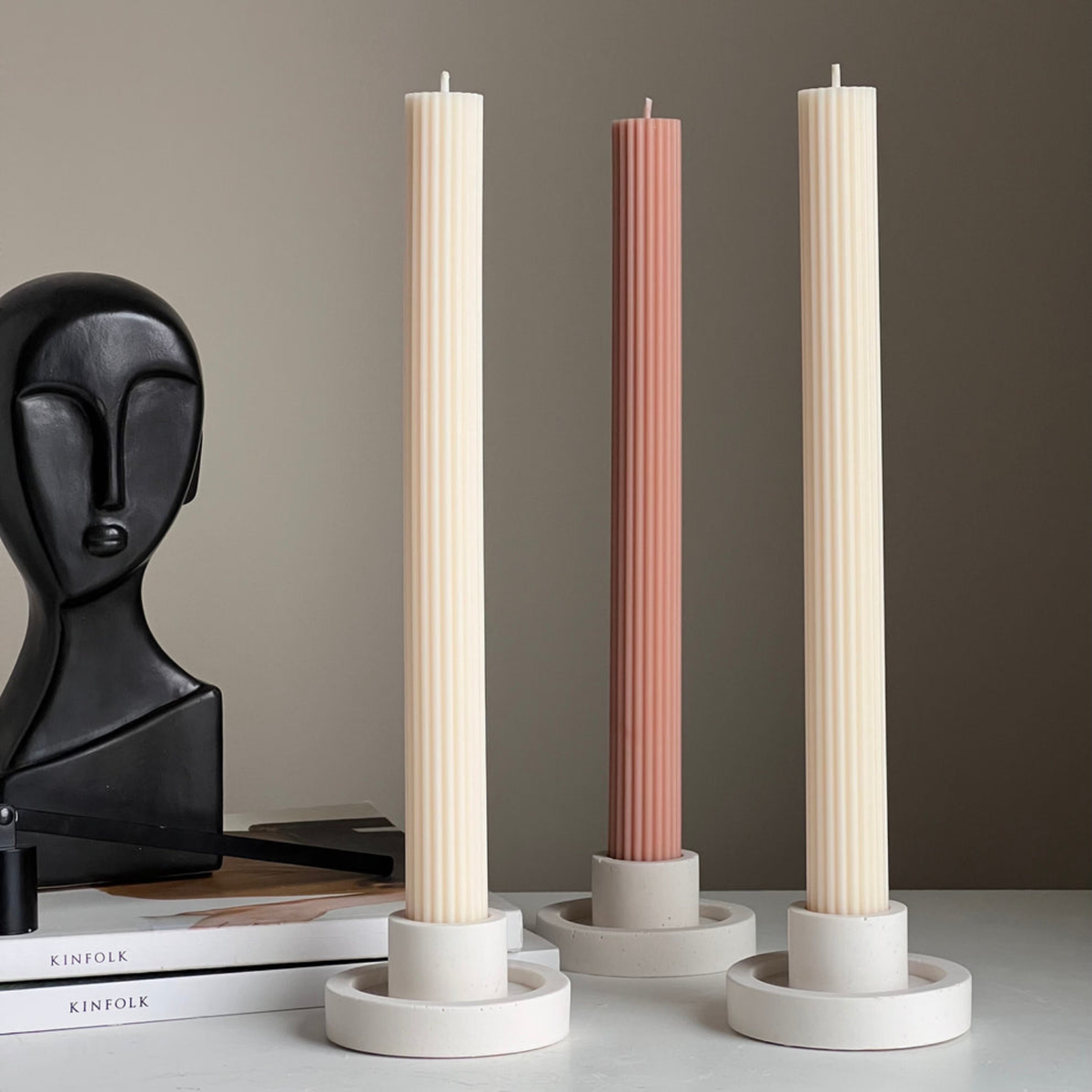 Cream Ribbed Taper Candle