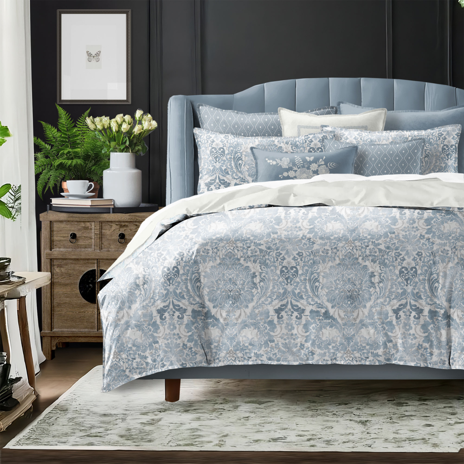 Savanne Damask Cornflower Blue Stripe 8 Pc Bedding Set