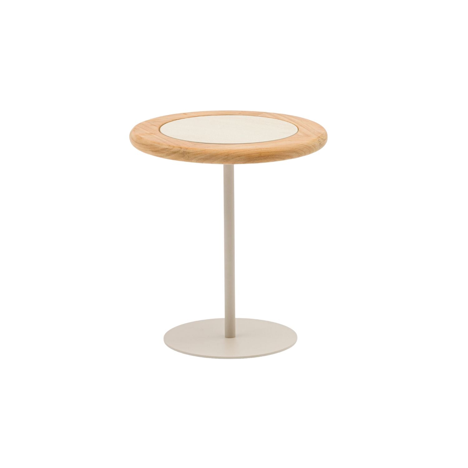 Alta II Beige Side Table with Ceramic/Teak Top