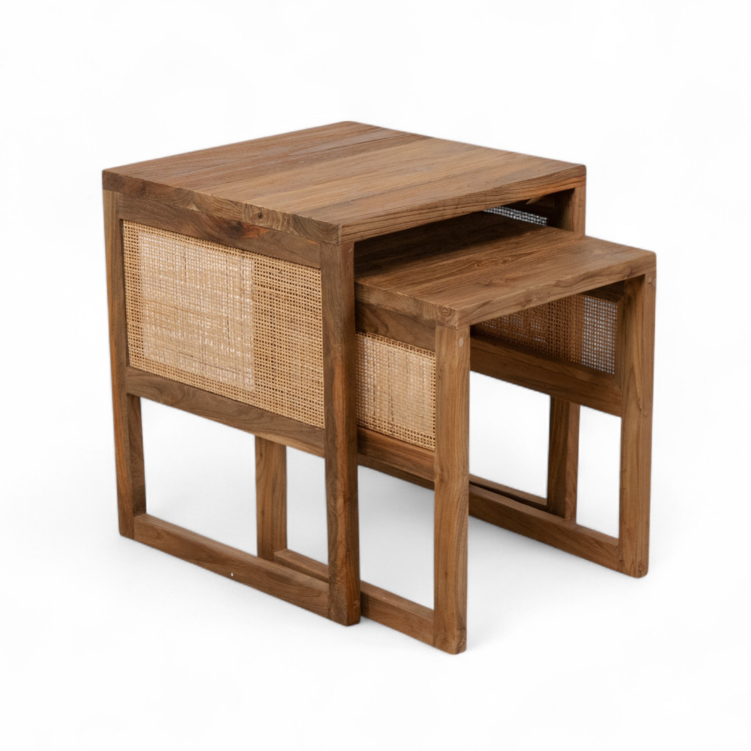 Cannes Rustic Teak Wood Nesting Side Table (Set of 2)