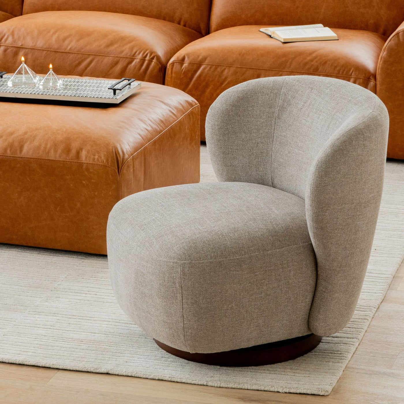 Hygge Swivel Lounge Chair - Pebble Sand Chenille