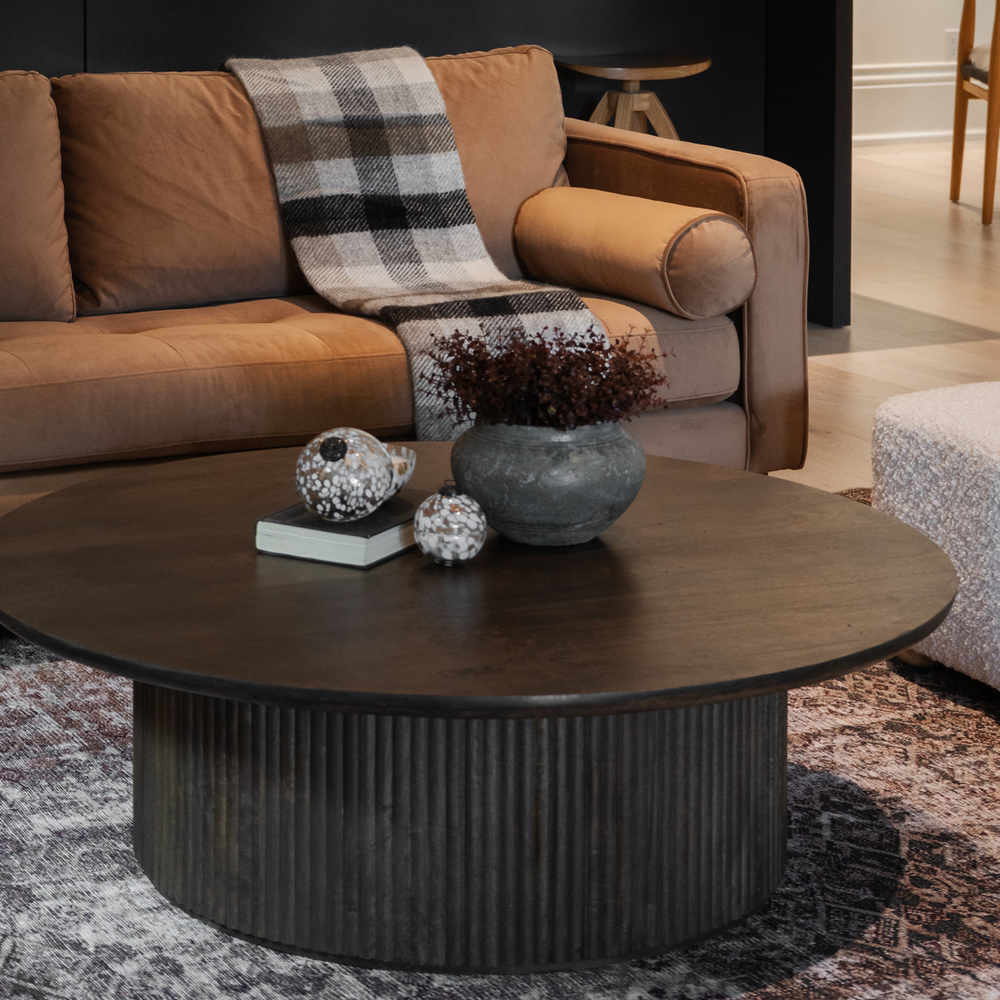 Fluted Espresso Brown Coffee Table w/ Storage